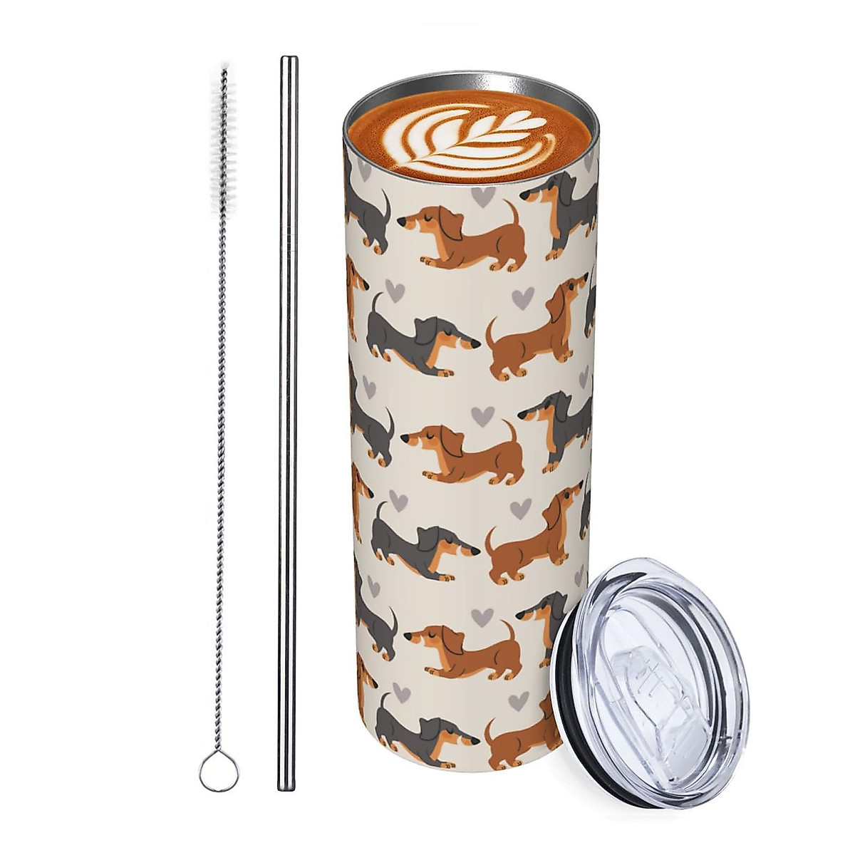 Srucddu Cute Dachshund Dog 20oz Insulated Tumbler With Lid And Straw, 3d Print Vacuum Travel Coffee Mug Stainless Steel Coffee Tumbler Cup Daschund Gifts for Women, Girl, Dog Lover, Dog Mom