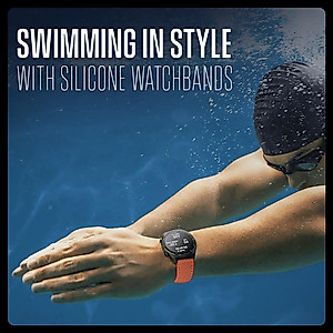 STUNNING SELECTION ALPINE Premium quality waterproof silicone watch band strap with quick release – Soft rubber black watch band 22mm - grey stitching