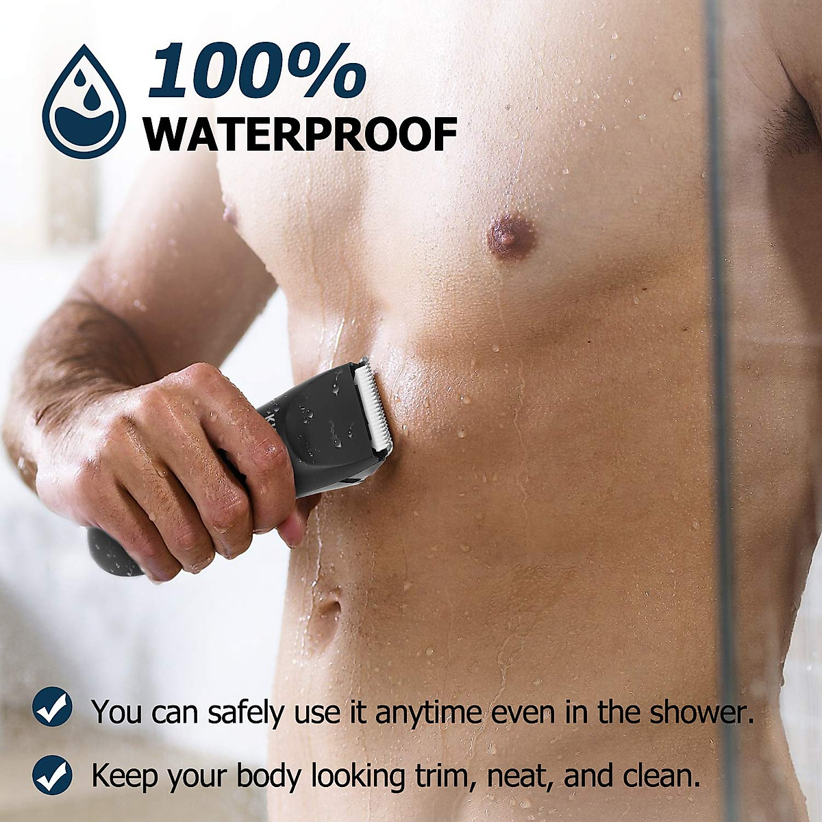 Kilison Groin Hair Trimmer for Men, Waterproof Wet/Dry Body Trimmer with 2 Removable Ceramic Blade, Electric Beard Trimmer for Ultimate Male