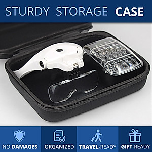 Vision Aid Magnifying Glasses with LED Light, 5 Lenses, Headband, Storage Case | Hands Free Lighted Head Mount Magnifier for Hobby Crafts Macular Degeneration Cross Stitch Diamond Painting Close Work