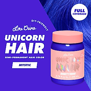 Lime Crime Unicorn Hair Dye Full Coverage, Mystic (Electric Blue) - Vegan and Cruelty Free Semi-Permanent Hair Color Conditions & Moisturizes - Temporary Blue Hair Dye With Sugary Citrus Vanilla Scent