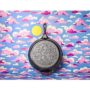Lodge 13.25 Inch Dolly Parton Pre-Seasoned Cast Iron Stamped Skillet - Signature Teardrop Handle - Use in the Oven, on the Stove, on the Grill, or Over a Campfire - Clear Blue Morning