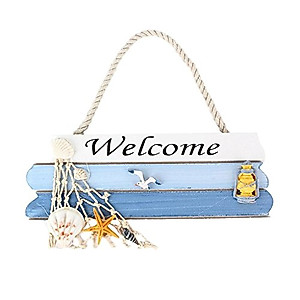 WINOMO Wooden Welcome Sign Front Door Nautical Decor (Blue)