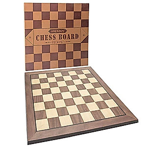 AMEROUS 15 inches Wooden Chess Board Only, Professional Staunton Tournament Chessboard No Pieces with Gift Package - Chess Rules, Portable Chess Board for Beginners, Kids, Adults