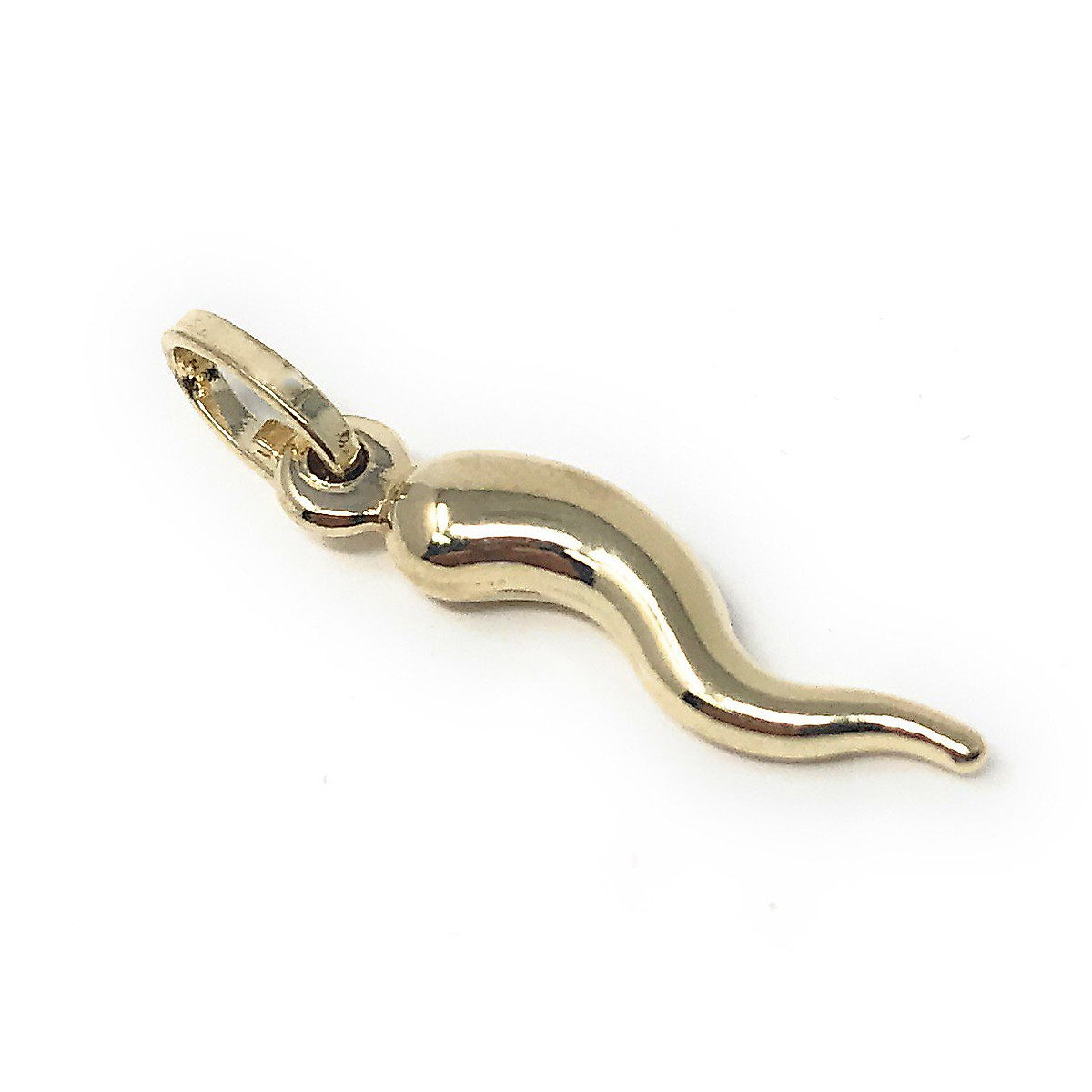 14K Yellow Gold Cornicello Italian Horn Necklace Good Luck Charm Pendant with 1.2mm Singapore Chain Necklace - 24"