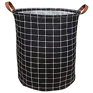 BOOHIT Cotton Fabric Storage Bin,Collapsible Laundry Basket-Waterproof Large Storage baskets,Toy Organizer,Home Decor(Black plaid)
