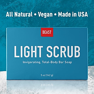 Beast Light Scrub Bar Soap, Naturally Exfoliating Scrubbing Soap, Beast Blue Scent Smells Amazing, 5oz