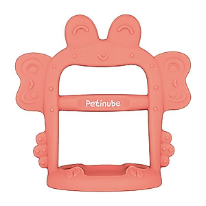 PETINUBE Baby Wrist Silicone Teether Soothing Pacifier for Infants 3+ Months Babies, Pack of 1, Made in Korea Anti-Dropping (Crab-Baby Coral)