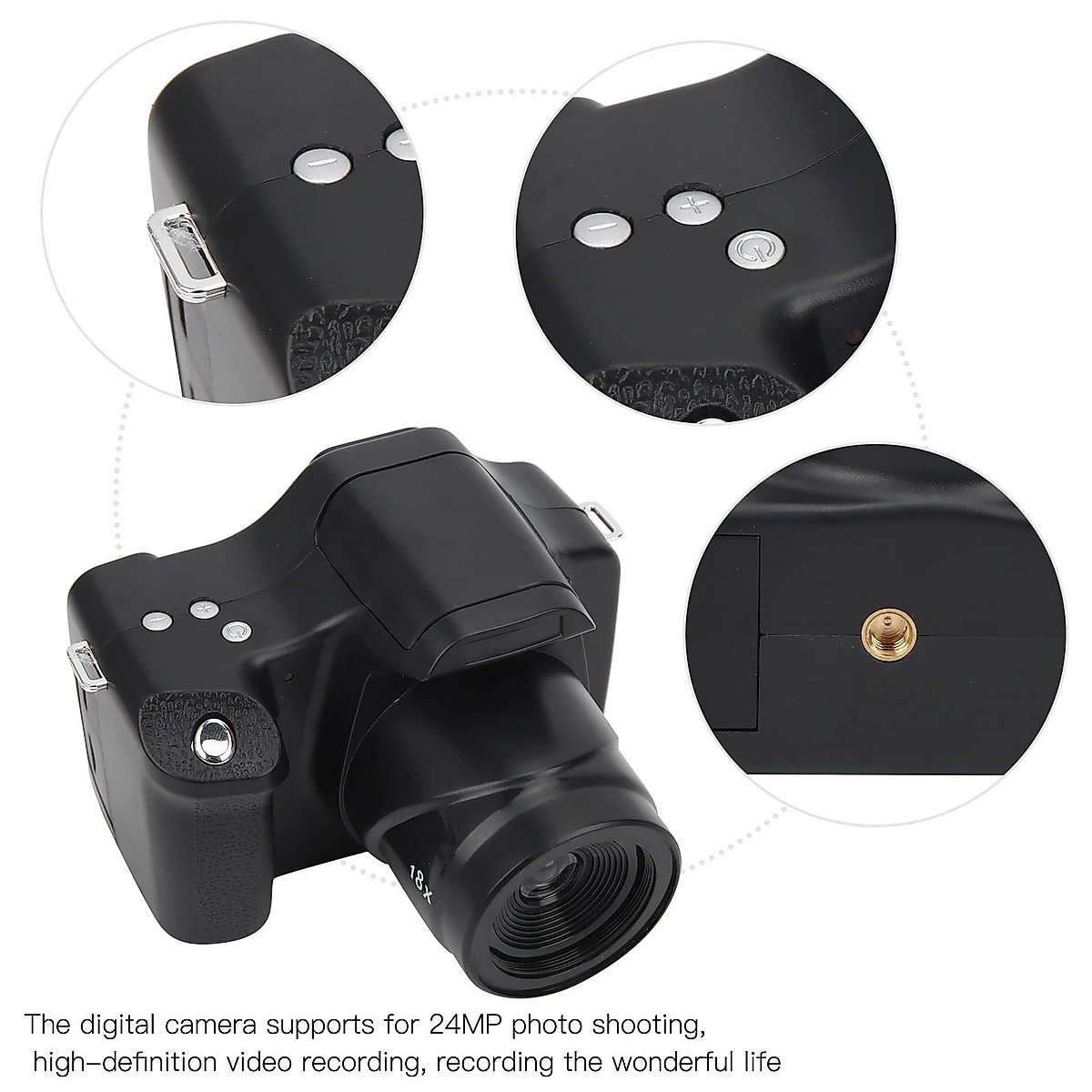 3.0 in TFTLCD 32G PortableDigital Camera with a USB Cable,18x Digital Zoom,Long Length，Supports for 24MP Photo Shooting(Black) (Standard Edition + Wide Angle Lens)