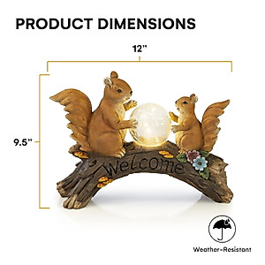 VP Home Enchanted Welcome Squirrels Solar Powered LED Outdoor Decor Garden Light with Crackled Glass Globe Welcome Squirrel Statues Outdoor Bird Decor Figurine Decor for Outside Patio, Yard, Lawn