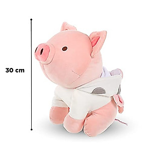 MINISO 12'' Sitting Piglet Stuffed Animals Kawaii Plush, Pig Cute Soft Plushies Body Pillow, Piglet Plush Throw Pillow Doll Plush Toys Gift for Valentine's Day Christmas(Cow Hoodie)