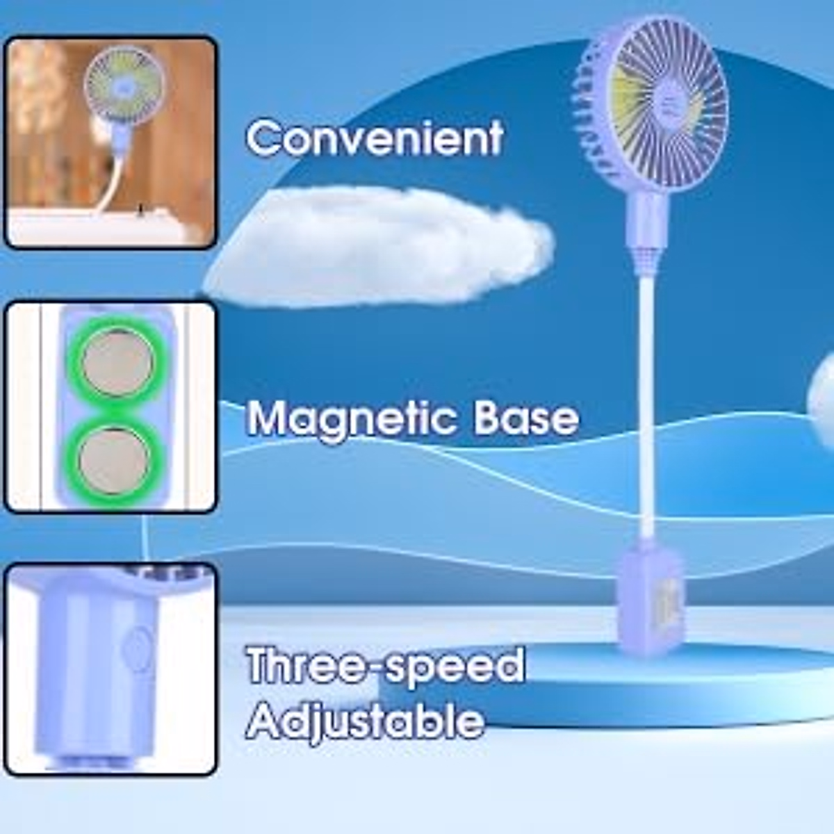 Pssopp Mini Fan Desk Fan, Magnetic Fan Three Speed Adjustable Cooling Desktop Fans Ultra Quiet Flexible Electric Fans with Super Magnetic Base for Home Use
