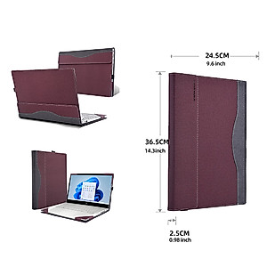 VEVOOD Laptop Cover for HP Envy x360 Laptop 15t /15z-XXX/ 15-ed/15-er/15-ep/15t-es100...All Inclusive Drop Case 15.6" PU Leather Inside Pocket Cover (15.6inch, red Wine)