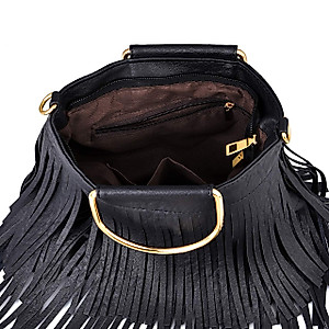 CHIC DIARY Women's Crossbody Bag Leather Tassel Shoulder Handbag Clutch Purse (Black)