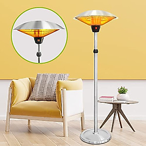 Fast Heating! - Indoor & Outdoor 1500W Electric Infrared Patio Heater, Waterproof & Tip-Over Protection, Perfect for Garden, Balcony, Garage, Backyard, and More! (EPH-SIL)