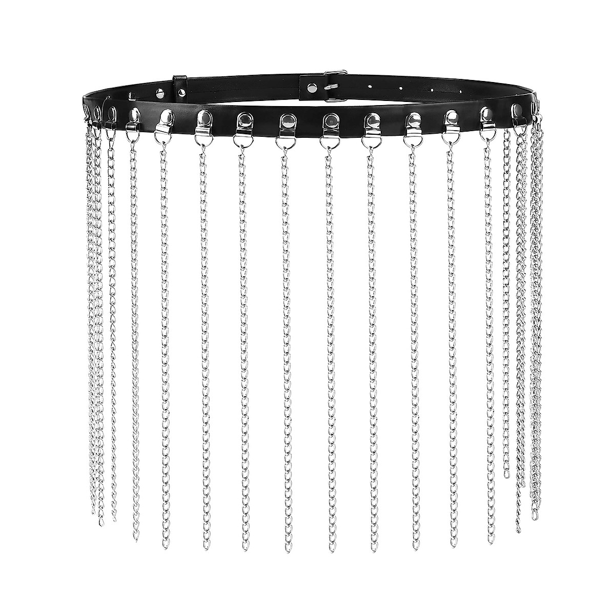 Ayliss Women Punk Waist Chain Belt Metal Tassel Pu Leather Vintage Rocker Fashion Dress Belt for Jean Pants Skirt Costume (Black #1)