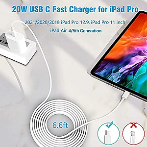20W USB C Fast Charger for iPad Pro 12.9, iPad Pro 11 inch 2022/2021/2020/2018, iPad Air 5th/4th, 2022 iPad 10th Generation, iPad Mini 6, PD Wall Charger with 6.6foot USB C to C Charging Cable