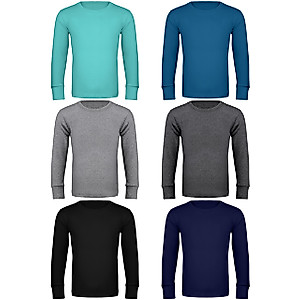 Cooraby 6 Pack Girls Boys Athletic Performance Long Sleeve Shirt Tops Kids Thermal Stretch Undershirt Moisture Wicking Top