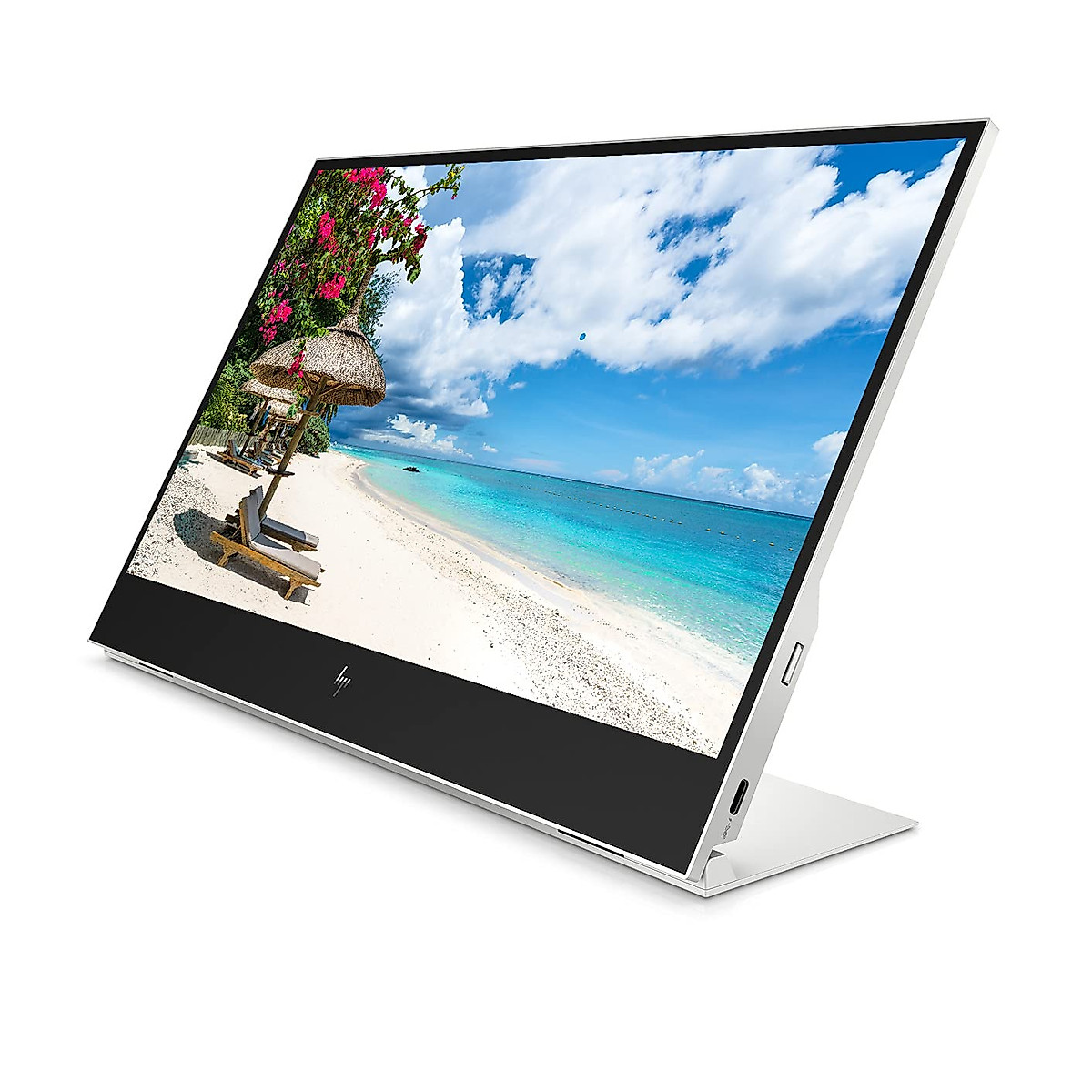 HP E14 G4 FHD (1920 x 1080) Portable Travel Monitor Bundle with 2 USB Type-C, Pink Gemstone Bluetooth Folding Wireless Keyboard, and White Pebble M350 Bluetooth Wireless Mouse