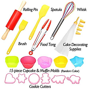 Shacoryze Kids Cooking and Baking Set 40 Pcs with Gift Box, Real Kitchen Utensils Kit for Children Toddlers Teens, Gift for Girls&Boys, Nonstick Rolling Pin Silicone Pastry Mat Cupcake Molds