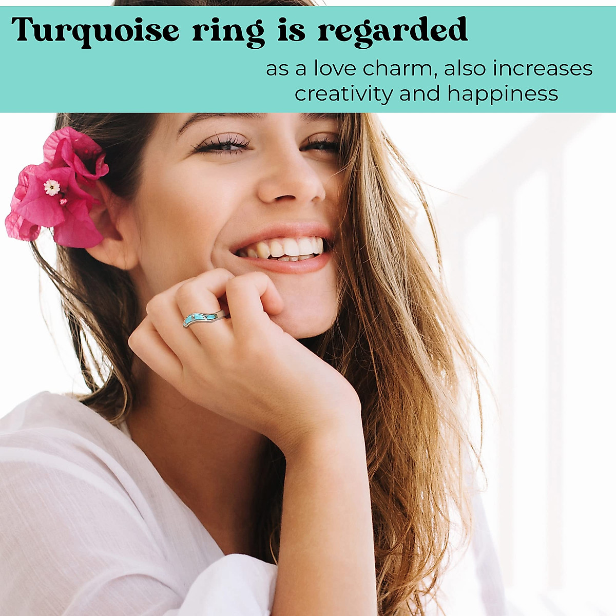 Shop LC Santa Fe Style Turquoise Ring for Women 925 Sterling Silver Band Boho Western Jewelry Gifts for Women Promise Rings Size 8 Birthday Gifts