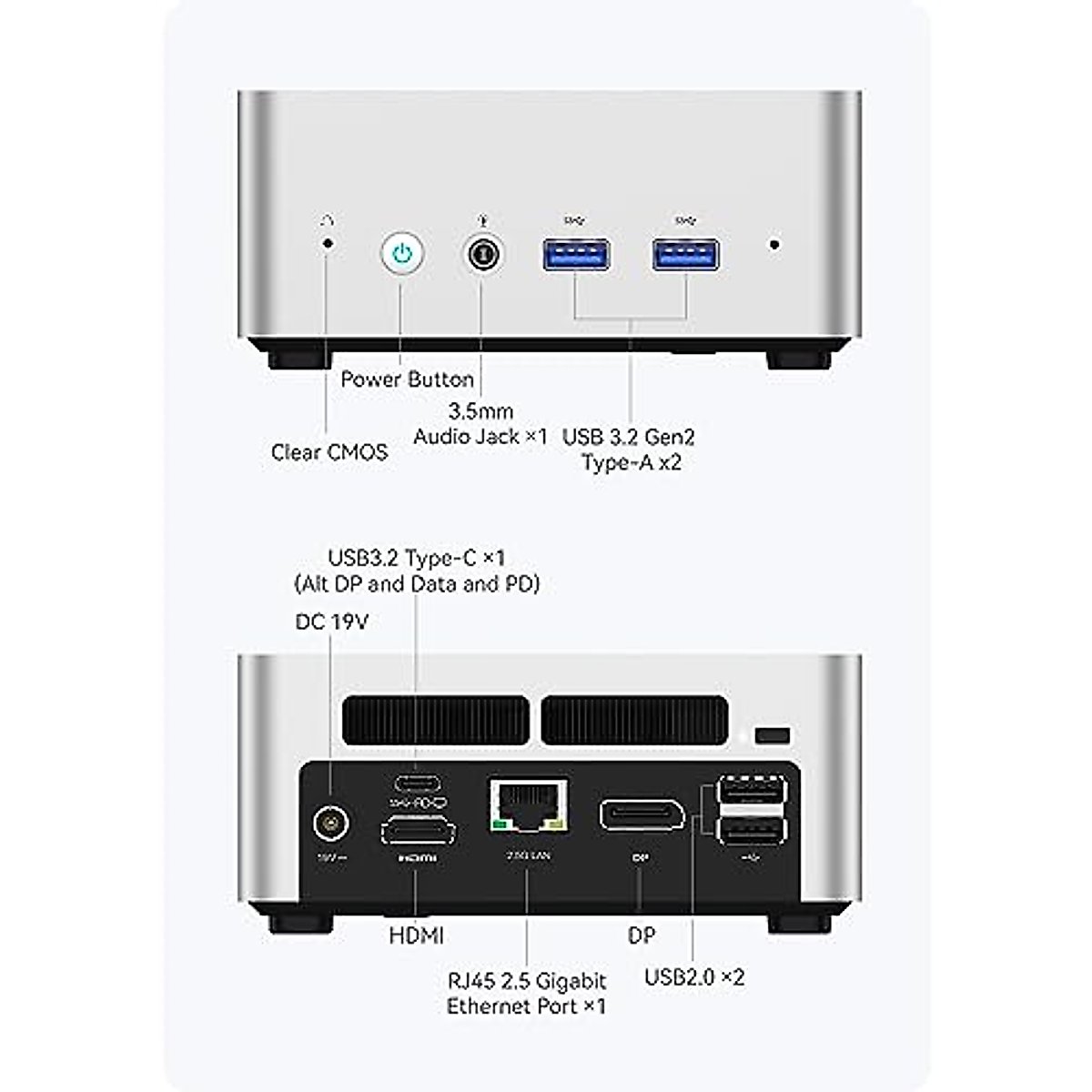MINISFORUM UN1245 Mini PC Barebone with Intel Core i5-12450H,8 cores/12 Threads, Mini Desktop Computer, HDMI 2.0/USB-C/DP 1.4, 2.5 G RJ45 LAN, 5 USB Ports, Wi-Fi 6E & BT 5.2