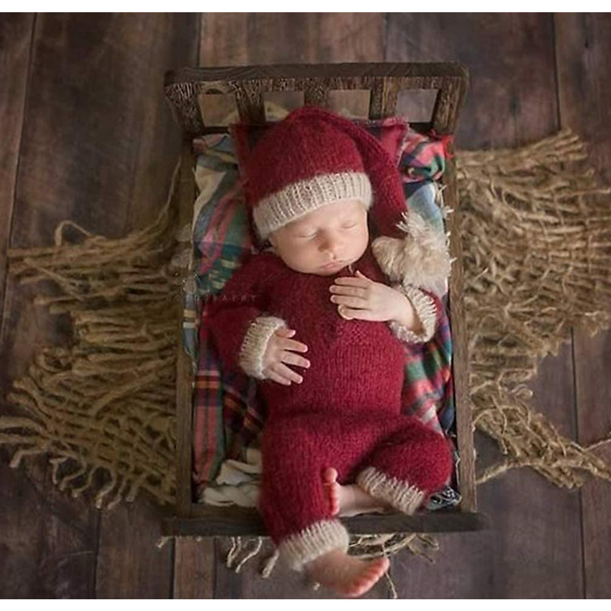 Christmas Newborn Baby Photo Shoot Props Outfits Crochet Clothes Santa Claus Red Hat Pants Photography Props