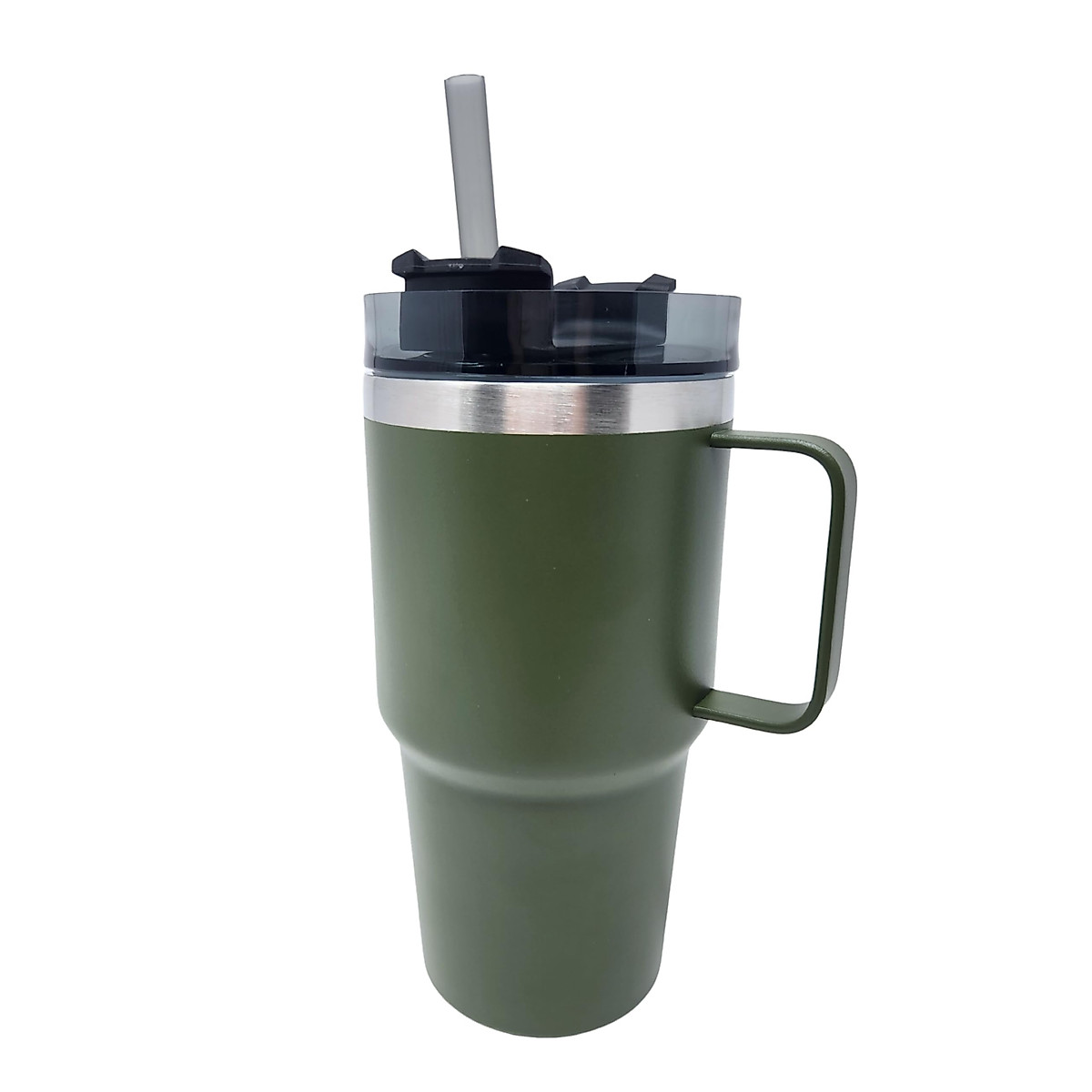 FTB Creative 20oz Insulated Tumbler Mug, Double Wall Stainless Steel, with Lid, Straw and Handle (Army Green)