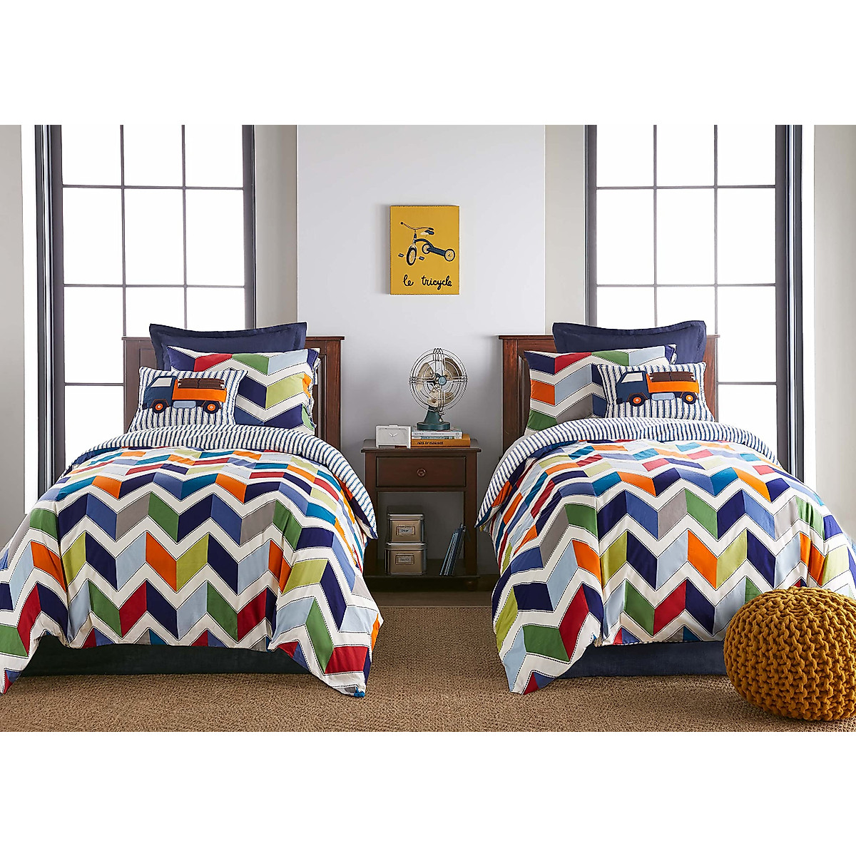 Levtex Home - Dominik Duvet Cover Set - Full/Queen Duvet Cover + Two Standard Pillow Cases - Striped - Red, Green, Blue, Orange - Duvet Cover (90 x 94in.) and Pillow Case (26 x 20in.) - Cotton