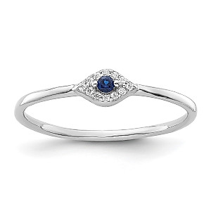 925 Sterling Silver Rhodium Plated Blue and Clear CZ Cubic Zirconia Simulated Diamond Evil Eye Ring Size 7 Jewelry for Women