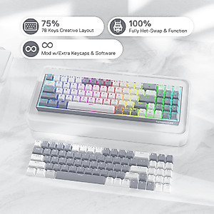 Redragon K628 Pollux 75% Wired RGB Gaming Keyboard, 78 Keys Compact Mechanical Keyboard w/100% Hot-Swap Socket, Free-Mod Plate Mounted PCB & Dedicated Arrow Keys, Quiet Red Switch
