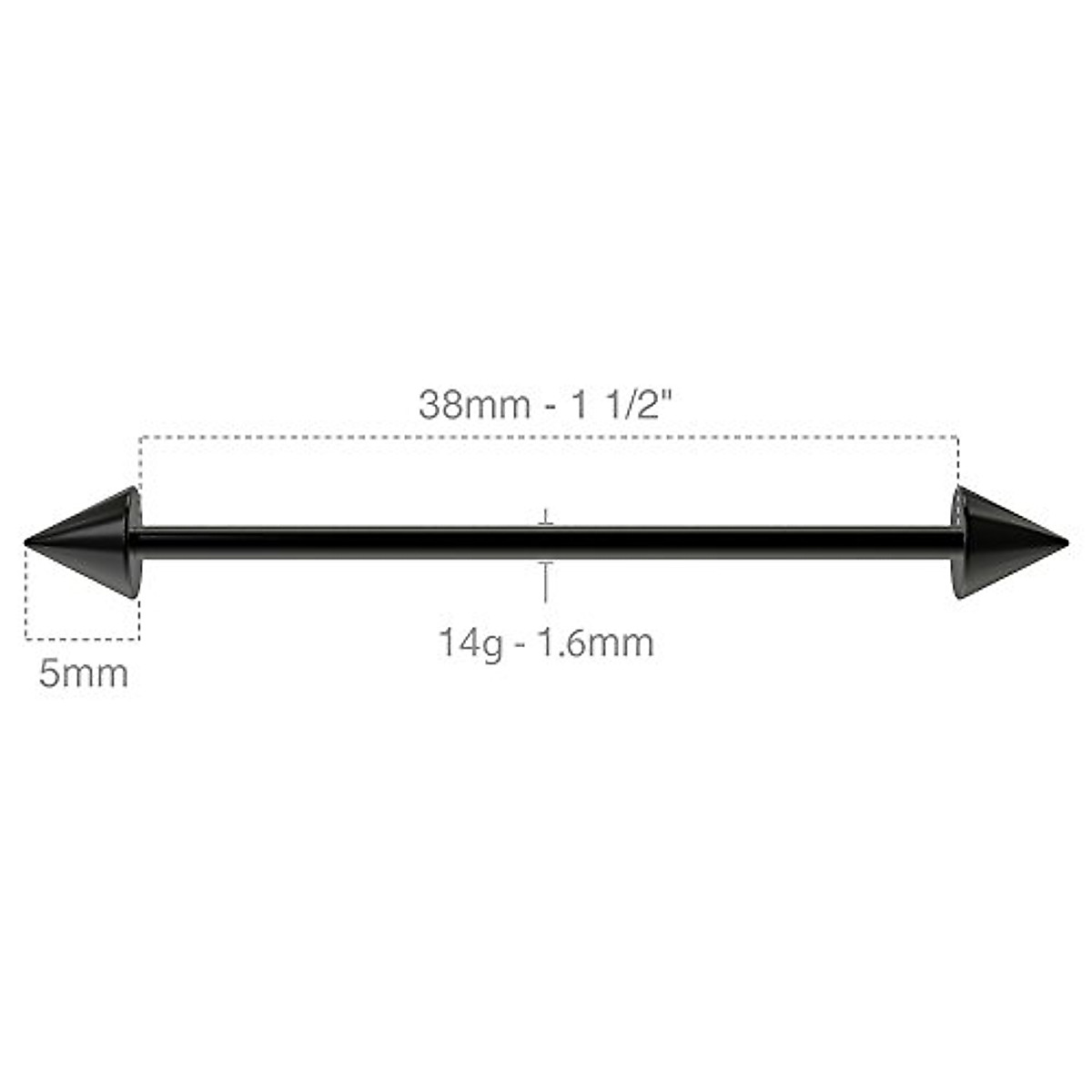 3pc Industrial Barbells 14g Gauge Cartilage Earrings Piercing Jewelry 1 1/2 (38mm) Spikes Pack Set