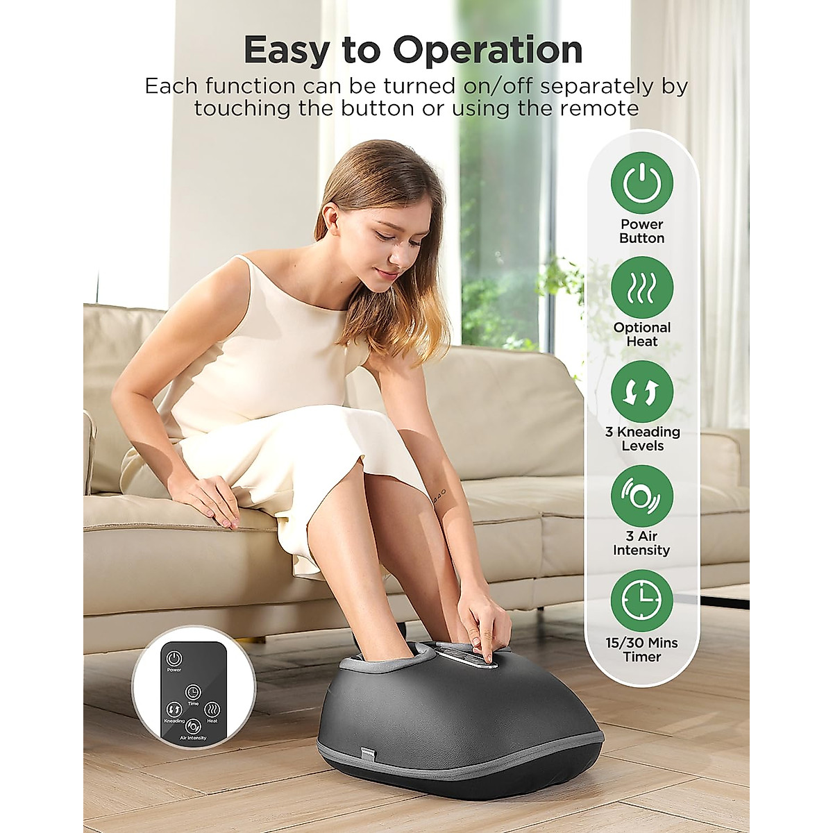 Neuksso Foot Massager with Heat, Shiatsu Deep Kneading Foot Massager Machine with Multiple Massage Modes & Adjustable Air Intensity for Home and Office Use, Fits Feet Up to Men Size 12 (Gray)