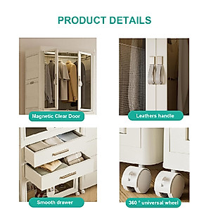 XIMSPHY Portable Kids Wardrobe, Plastic Closet Organizer with Hanging Rod, Collapsible Children's Armoire Storage Cabinet for Bedroom, Easy to Install (White, Large)