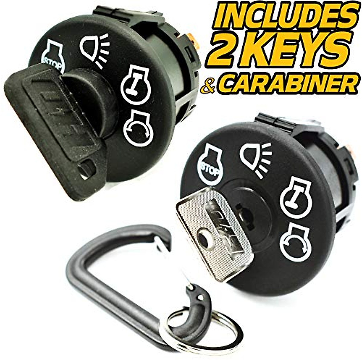 HD Switch Ignition Starter Switch fits Craftsman for Riding Lawn Mower Tractor - 4 Position with Headlight Control, 7 Terminal Includes 1 Umbrella & 1 Steel Key & Free Carabiner