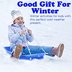 Slippery Racer Downhill Sprinter Flexible Kids Toddler Plastic Cold-Resistant Toboggan Snow Sled with Pull Rope and Handles -35 Inch (BLUE)