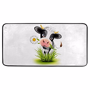 ZHIMI Kitchen Rug Anti Fatigue Kitchen Mat ﻿Cow Green Grass Runner Carpet Non-Slip Laundry Rug Home Decor Rectangle Entryway Long Mat 39 x 20 Inch