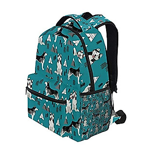 Backpack for Adult Kids Stylish Husky Siberian Dog Turquoise Backpack Lightweight School College Travel Bags Halloween Christmas Gifts