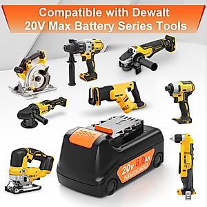 SUnMilY Upgraded 4Pack 6.0Ah Replacement for Dewalt 20V Max Battery Compatible with Dewalt 20V Battery DCB200 DCB201 DCB204 DCB206 DCD/DCF/DCG/DCS Series Cordless Power Tools