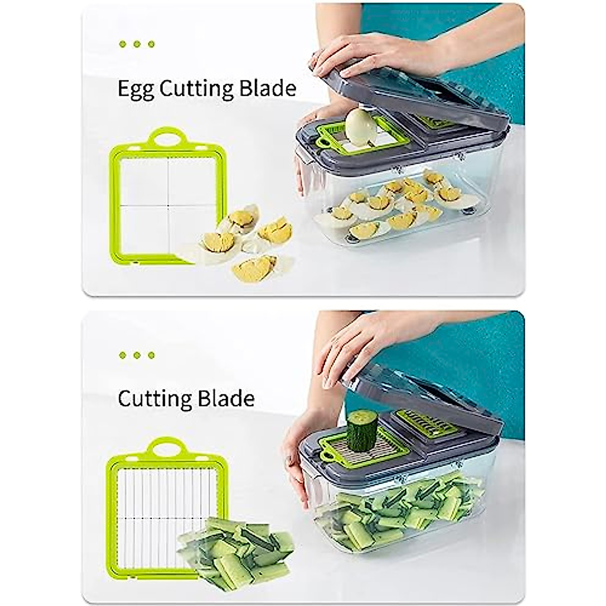 Chopper Vegetable Cutter 22-in-1, Mandoline Slicer with 13 Blades, with Container | Cutter | Egg Slicer | Cheese Grater | Veggie Dicer | Onion Mincer Chopper (GREEN)