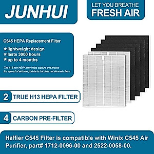 C545 True HEPA Replacement Filters for C545 B151, P150, 9300,Winix Filter S 1712-0096-00 and 2522-0058-00, 4 Carbon Prefilters+2 Pack H13 Filters