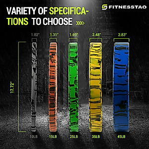 FITNESSTAO Olympic Bumper Plates, 10LB-45LB Rubber Weight Plates with 2" Stainless Steel Hub, Barbells Weight Plates for Weightlifting, Strength Training, Muscle Toning, Crossfit in Home & Gym 25LB-1