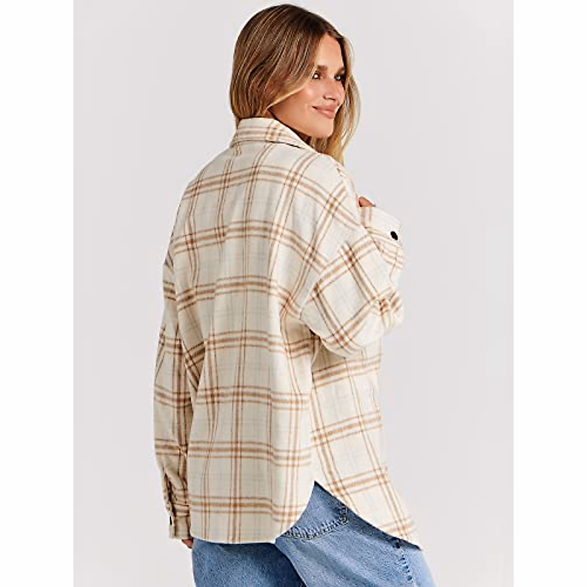 ANRABESS Womens Casual Plaid Shacket Button Down Long Sleeve Shirt Jacket