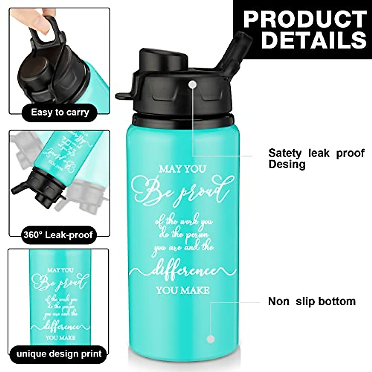 Sunnyray 10 Pcs Employee Appreciation Gift Reusable Water Bottle Bulk with Snap Lid May You Be Proud of the Work Thank You Group Team Gift for Coworker Teacher Friend(17 oz,Multicolor)