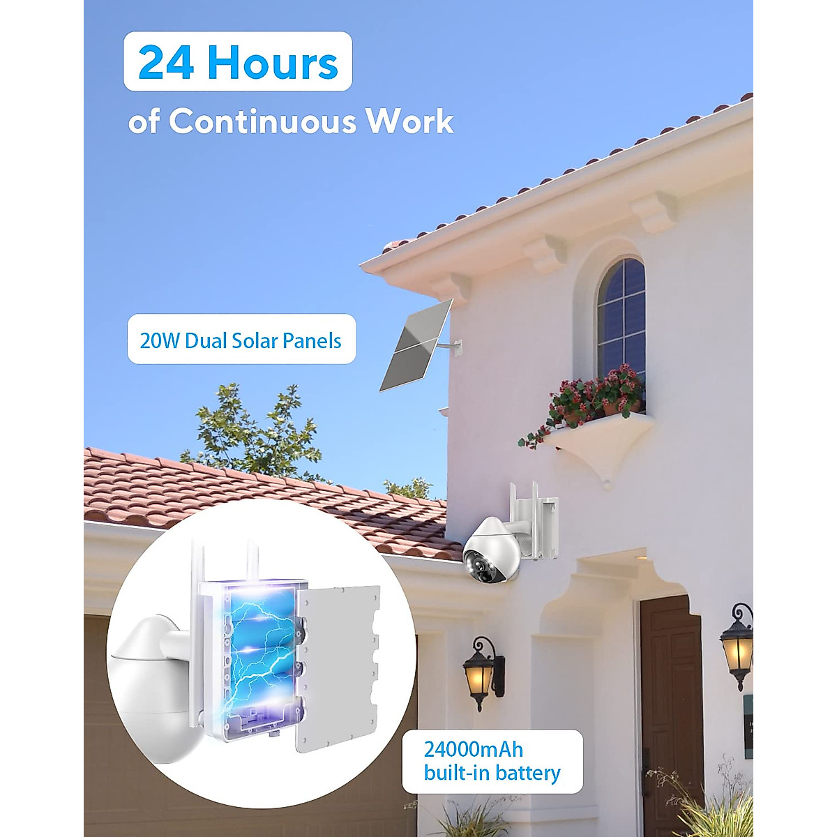 ANWIKE Solar Security Camera Outdoor Full 360°Coverage - Double Solar Panel Pan Tilt Zoom Wireless Security Camera with floodlights Color Night Vision, WiFi Camera 2-Way Audio IP66 Waterproof