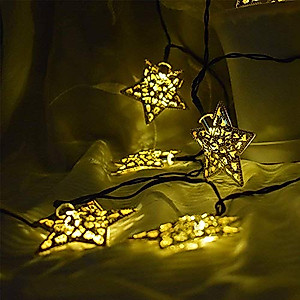 WONFAST Solar Star String Lights, 15.7FT 20LED Moroccan Metal Stars Solar Fairy Lantern Night Decorative String Lights for Garden Yard Home Landscape Christmas Party Lighting Decorations (Warm White)