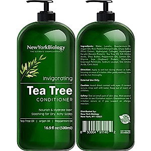 New York Biology Tea Tree Shampoo and Conditioner Set – Deep Cleanser – Relief for Dandruff and Dry Itchy Scalp – Therapeutic Grade - Helps Promote Hair Growth – 16.9 fl Oz