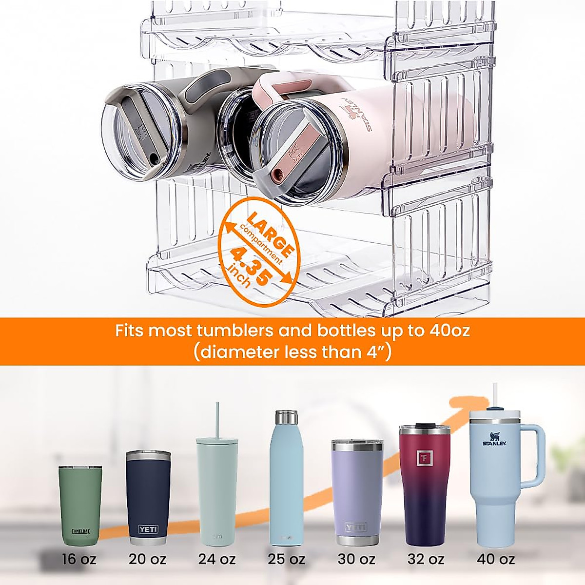 Gracenal Water Bottle Organizer for Stanley 40 oz Tumbler with Handle, Pantry Kitchen Organizers and Storage for Stanley Cup Accessories, Stackable Water Bottle Holder Wine Rack Gifts, 4Pack