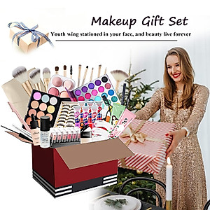 FantasyDay All-in-one Holiday Makeup Gift Set | Full Makeup Kit for Women Essential Starter Bundle Include Eyeshadow Palette Lipstick Blush Cream Concealer Face Powder Eyeliner Mascara Lipgloss Brush