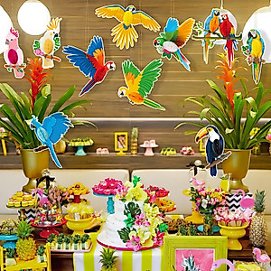 GuassLee Jungle Tropical Party Decorations Birds Honeycombs - Tropical Parrots Paper Cutouts Honeycombs Hanging Decorations for Hawaiian Luau Tiki Party Decor Supplies 10pcs